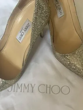 Jimmy Choo | Shoes | Jimmy Choo Gold Glitter Pointedtoe Heels | Poshmark